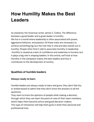 How Humility Makes the Best Leaders | PDF