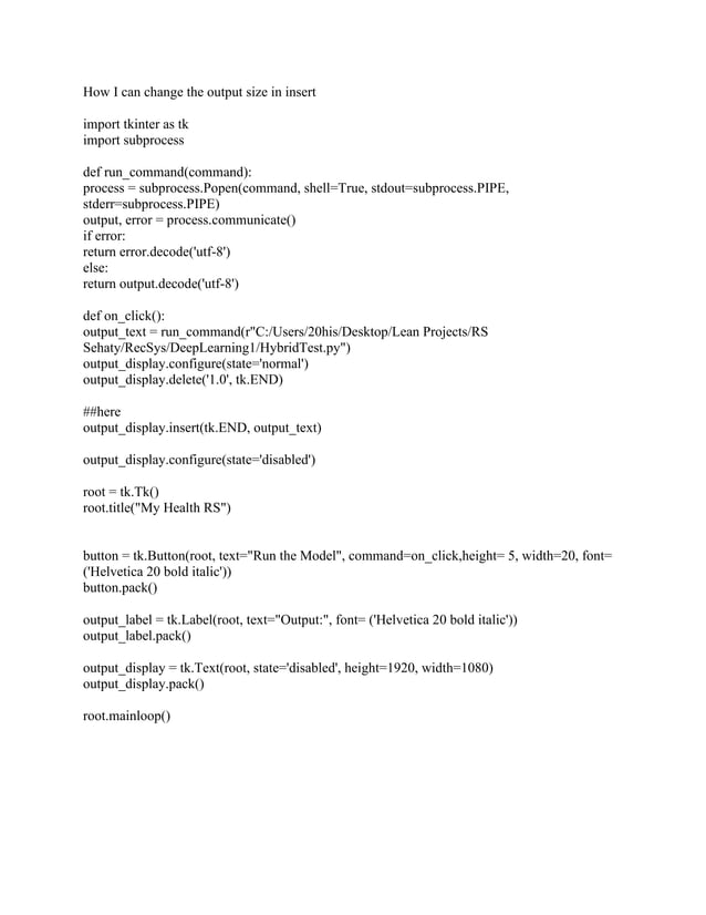 How I can change the output size in insert import tkinter as tk imp.pdf | Free Download