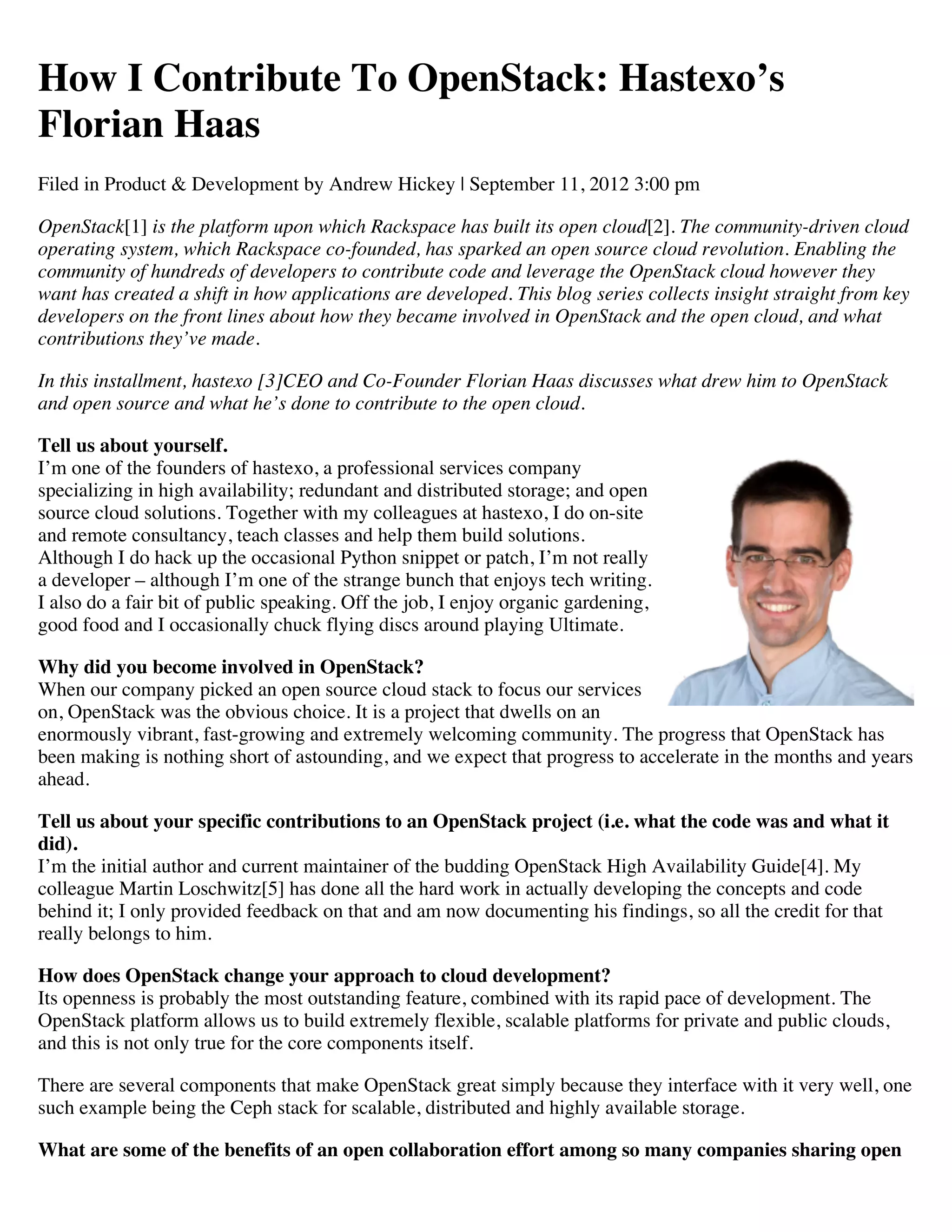 How I Contribute to OpenStack: Hastexo’s Florian Haas | PDF