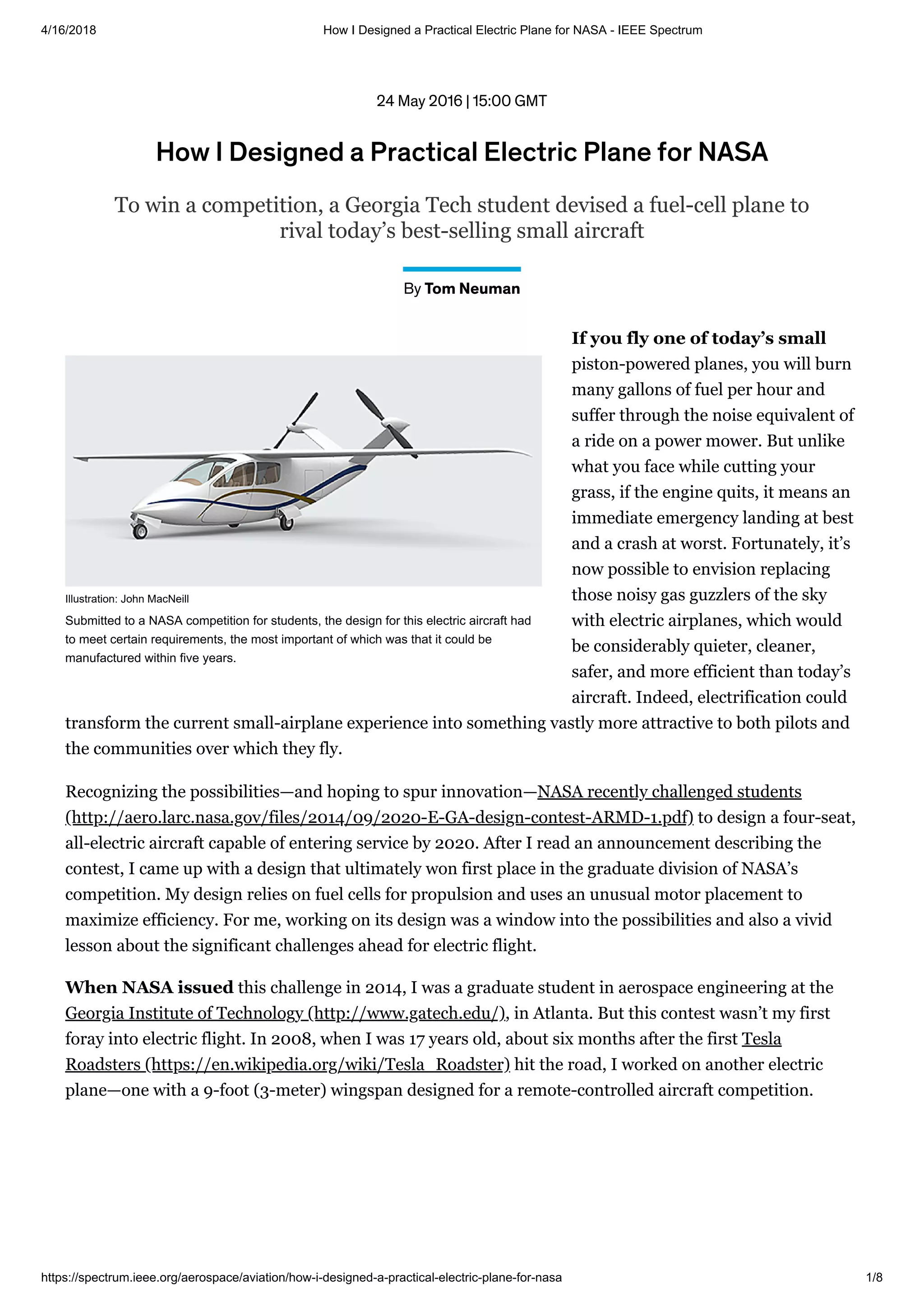 How i designed a practical electric plane for nasa ieee spectrum | PDF