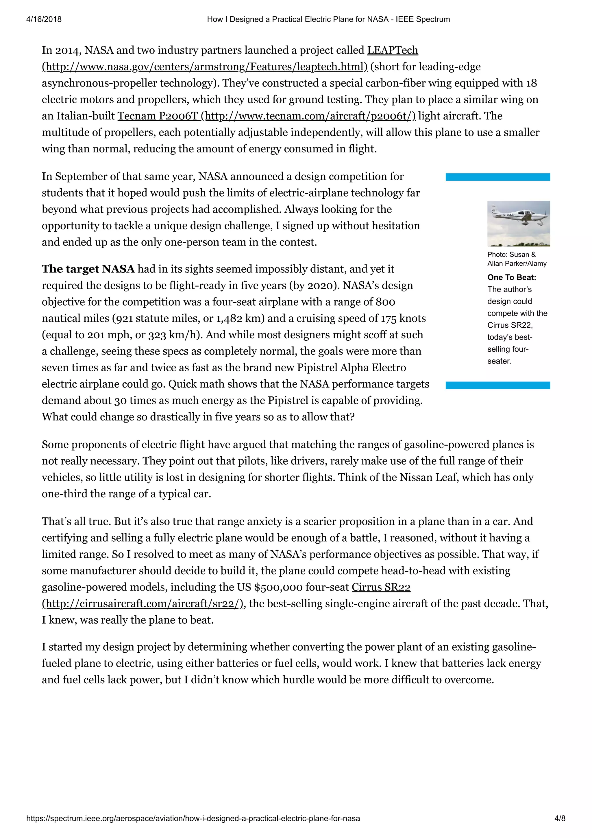 How i designed a practical electric plane for nasa ieee spectrum | PDF