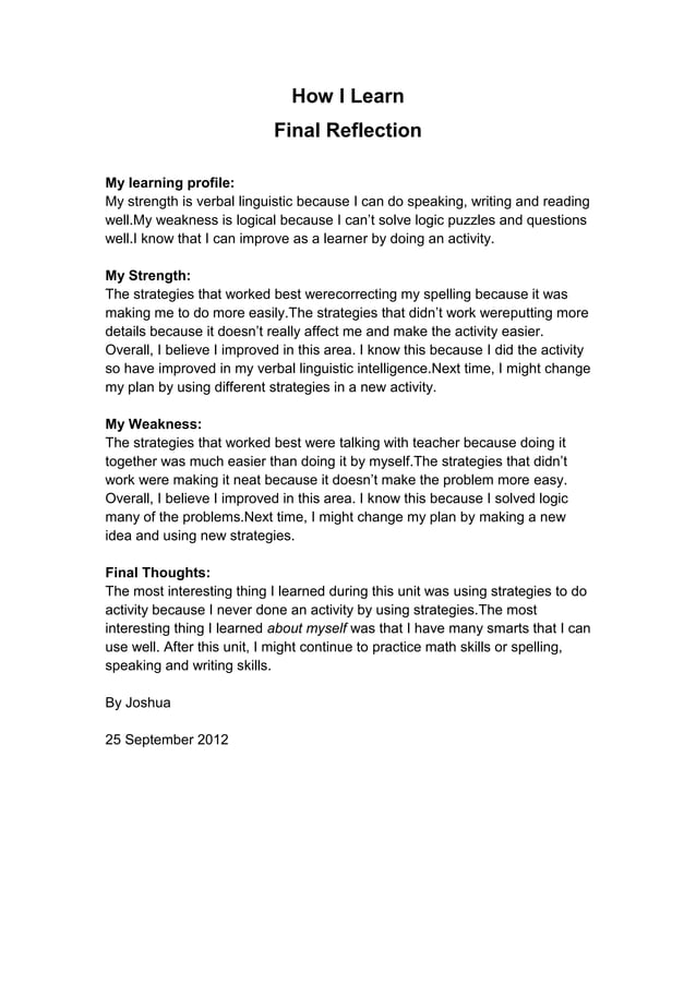 How i learn final reflection | PDF