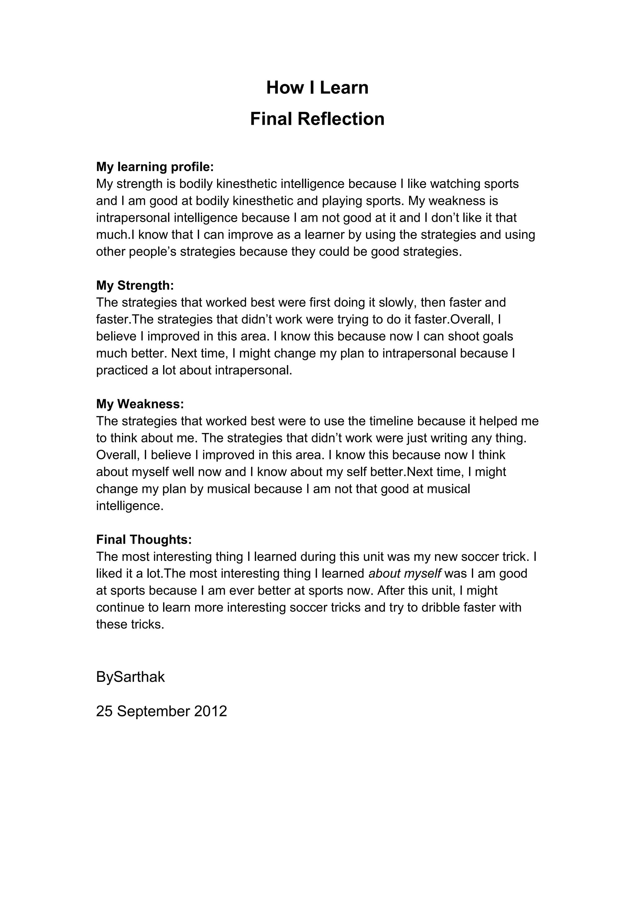 How i learn final reflection | PDF