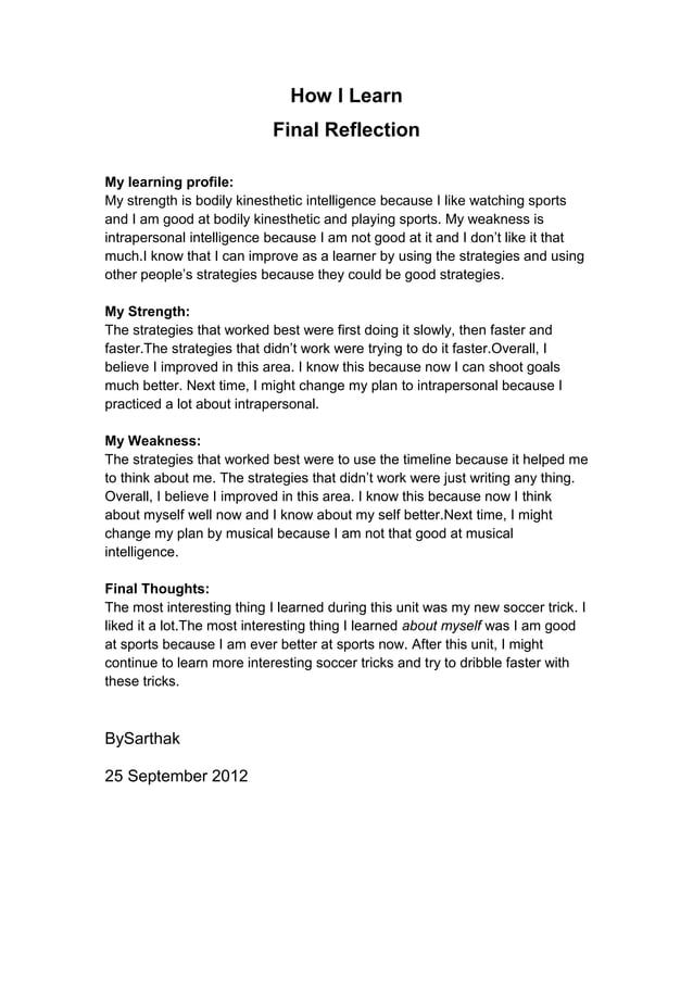 How i learn final reflection | PDF