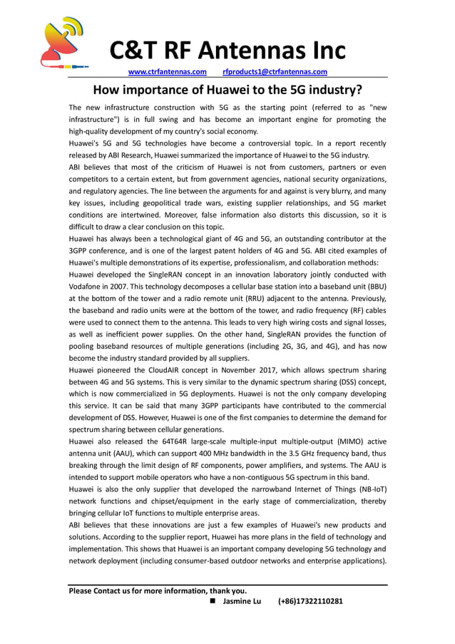 How Importance Of Huawei To The 5G Industry | PDF