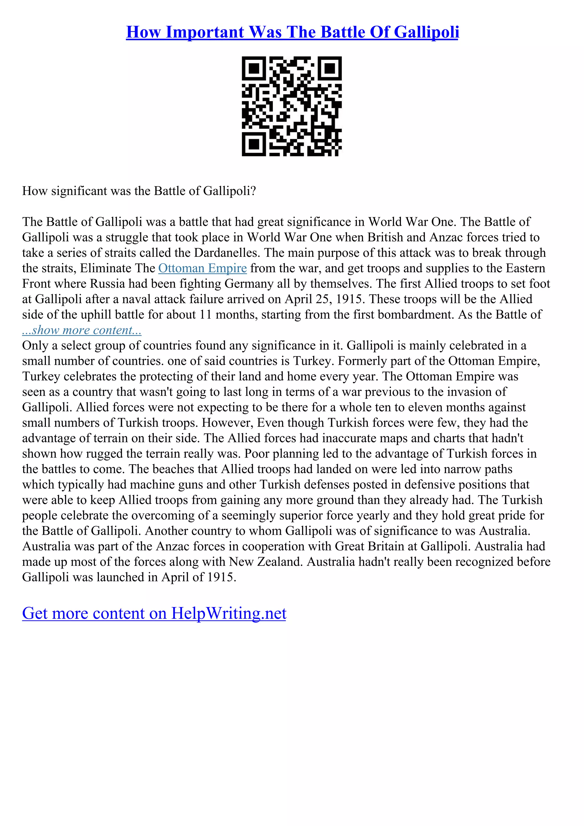 How Important Was The Battle Of Gallipoli | PDF | Death, Injury, or ...