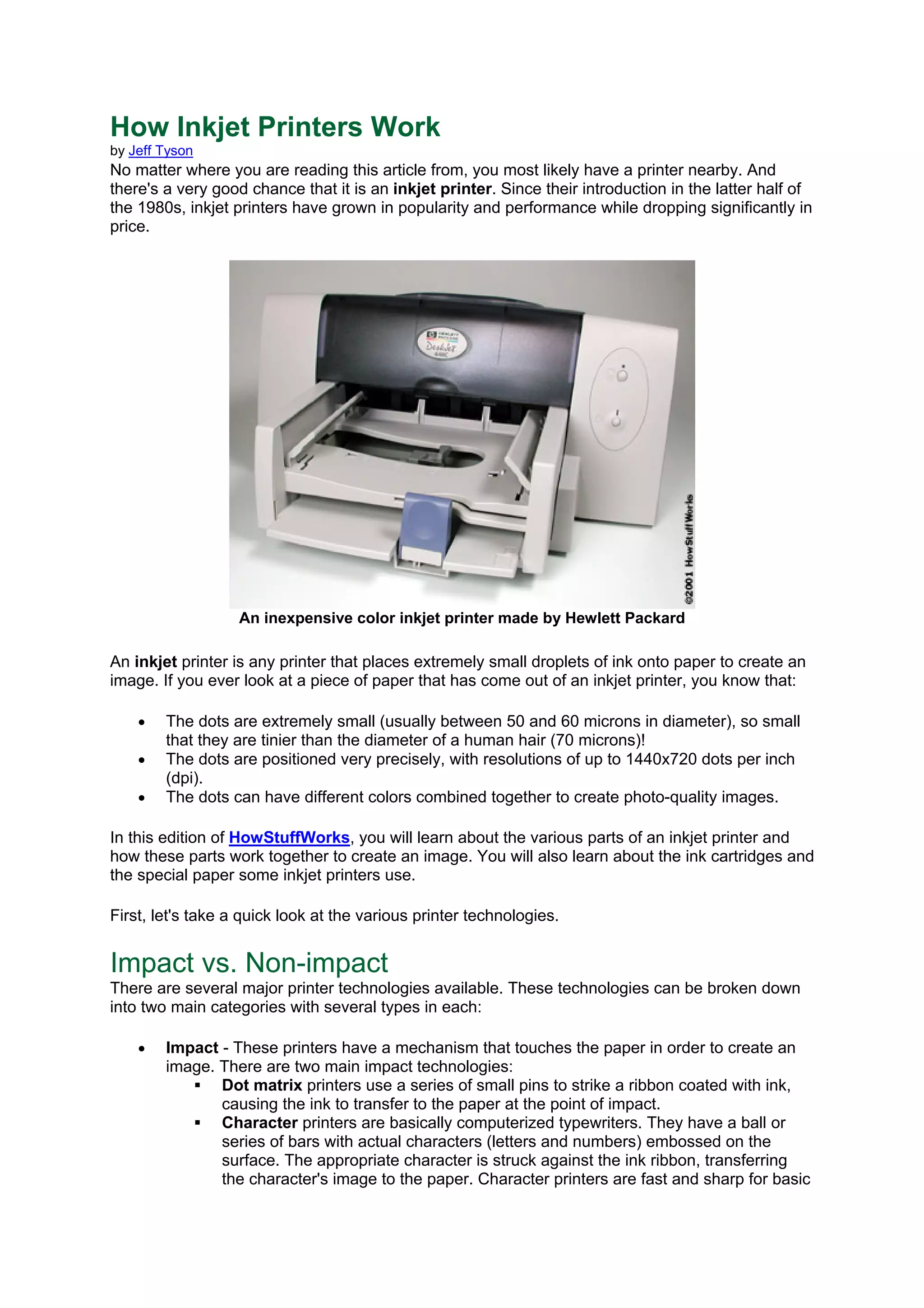 How inkjet printers work | PDF