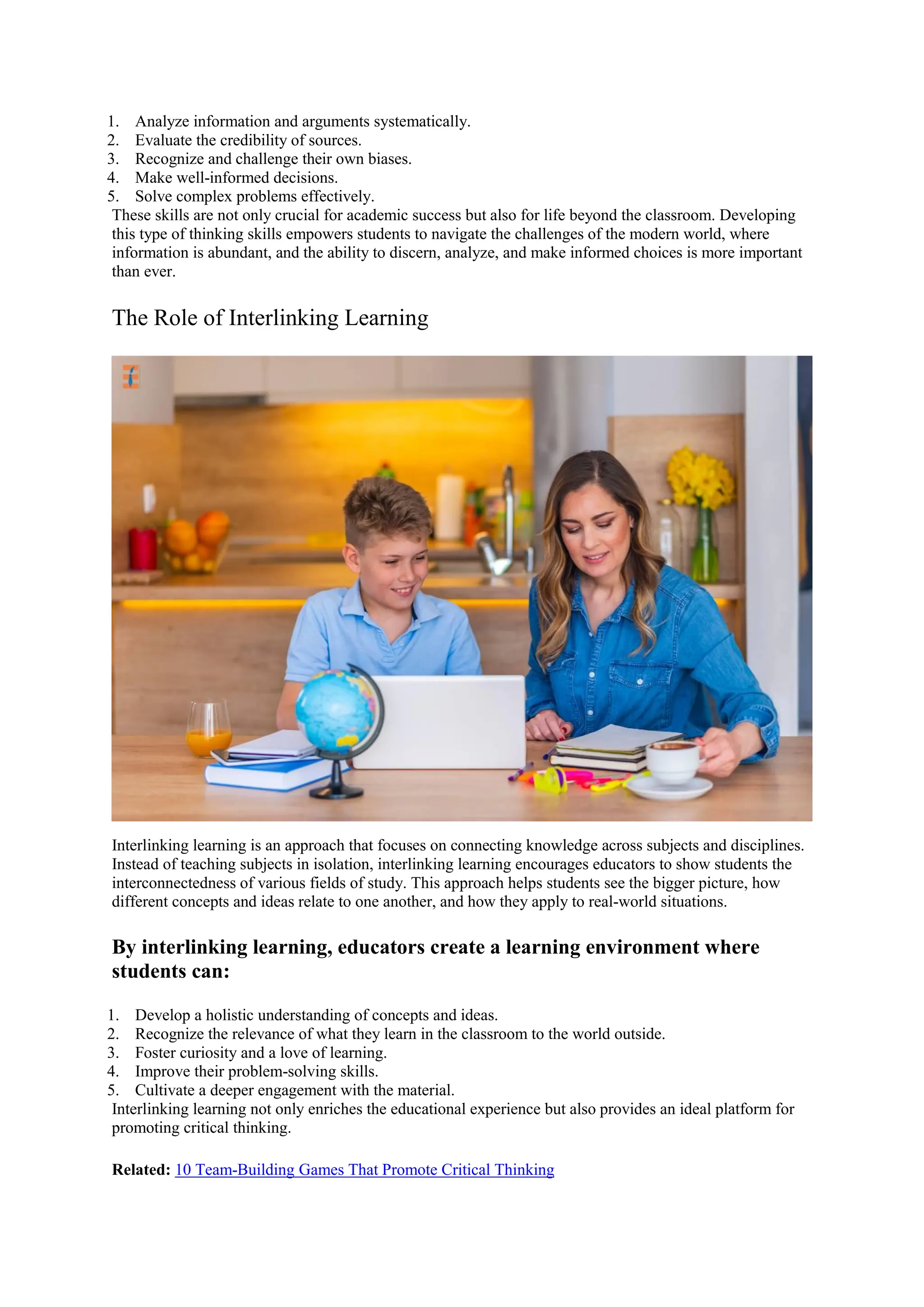 How Interlinking Learning Promotes Critical Thinking In Middle School ...