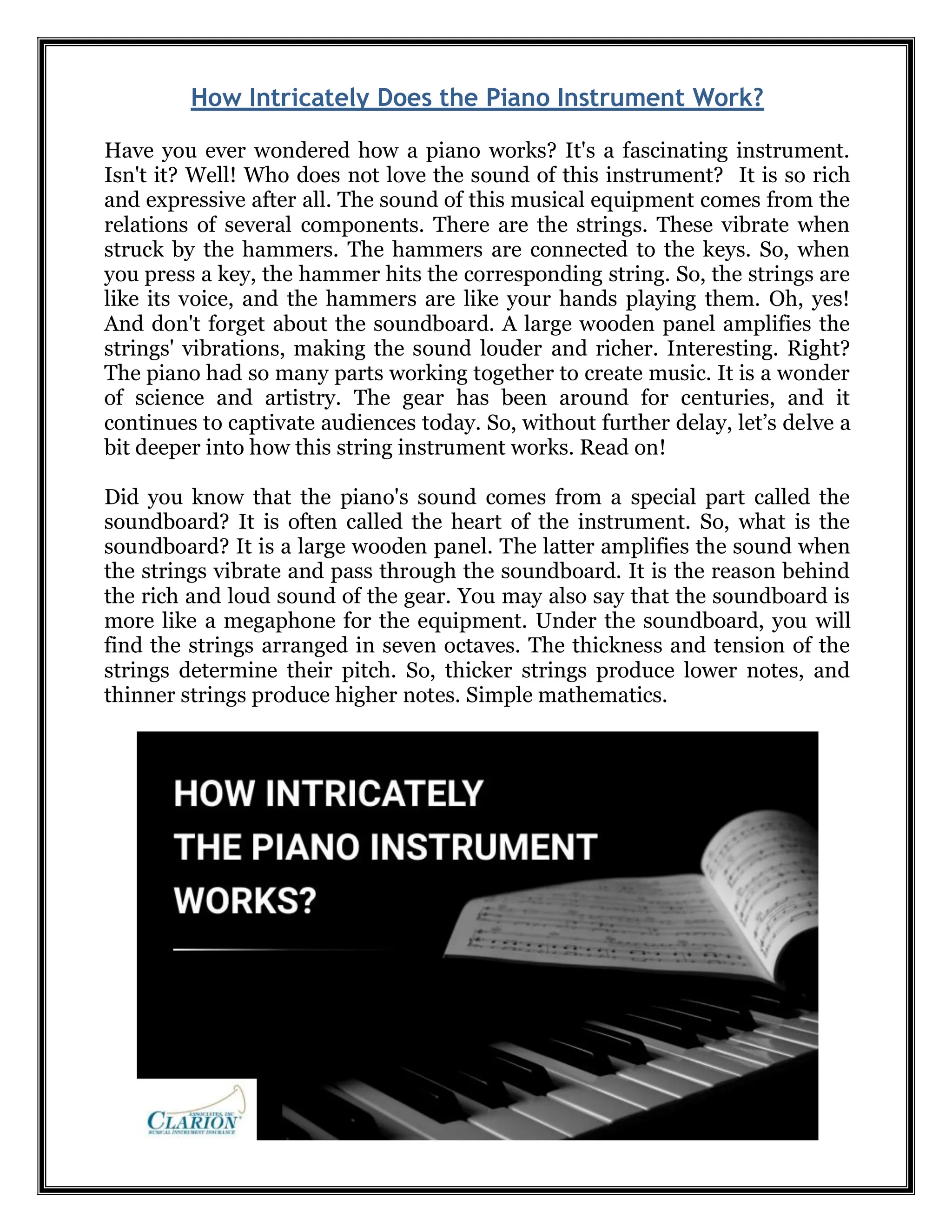 How Intricately Does the Piano Instrument Work? | PDF