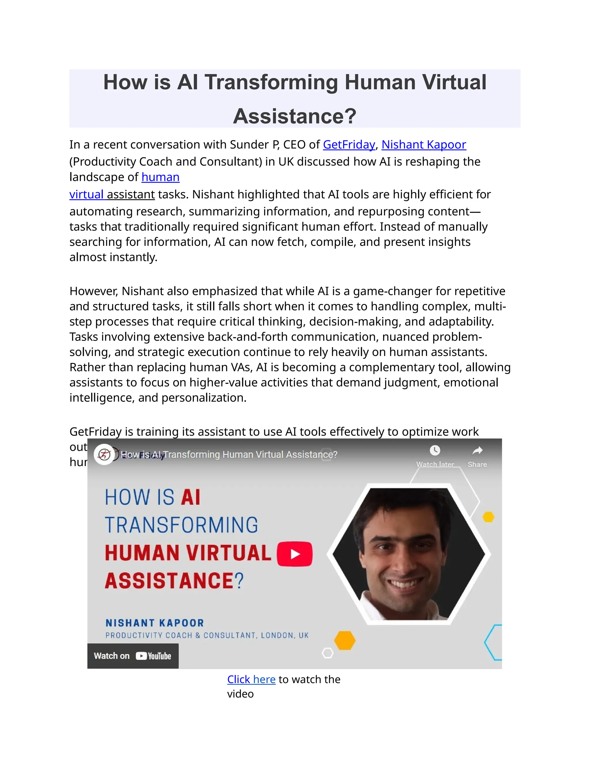 How is AI Transforming Human Virtual Assistance | PDF