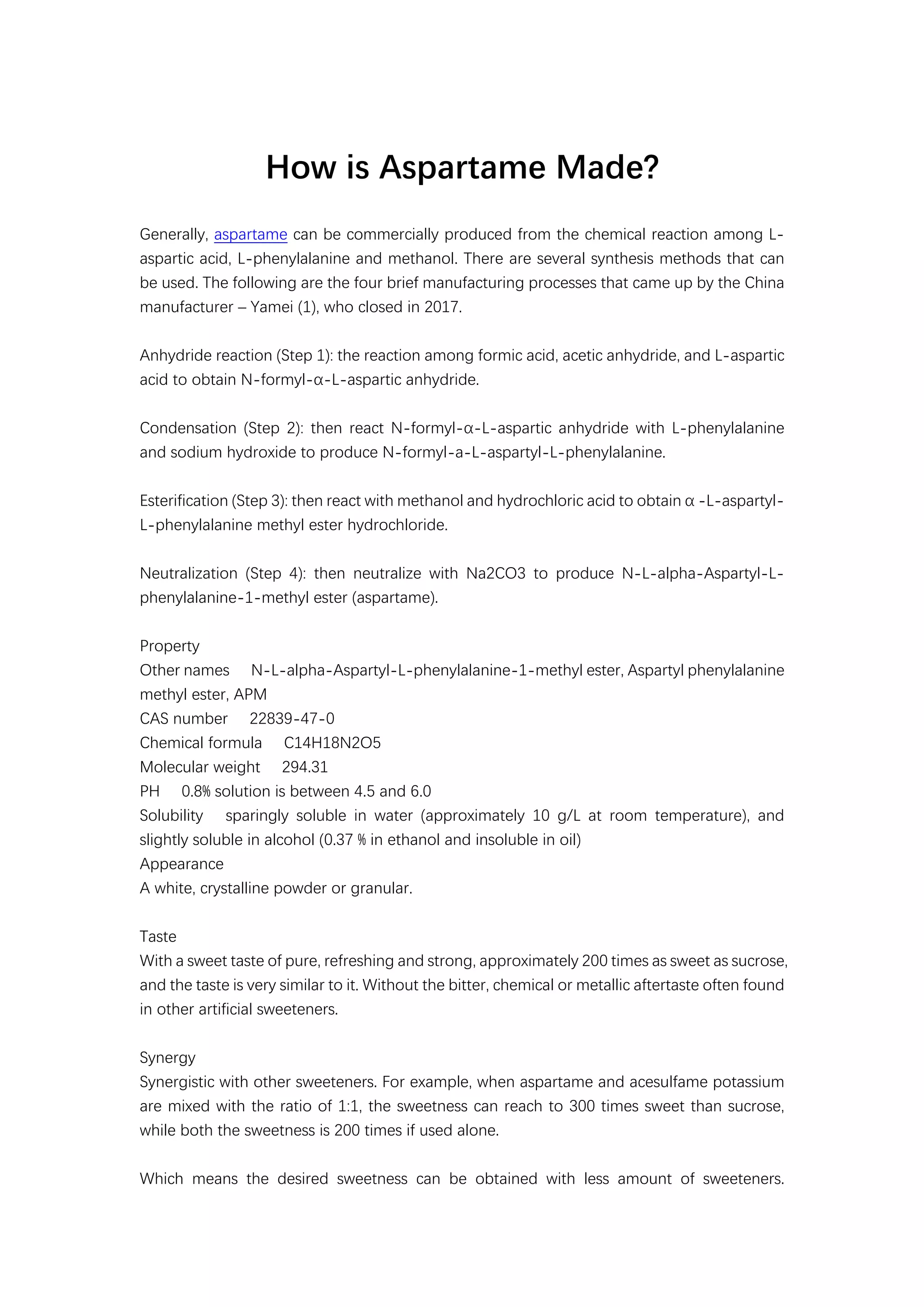 How is aspartame made | PDF