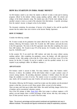 HOW ISA STARTUPS IN INDIA MAKE MONEY? | DOCX | Student Financial Aid ...