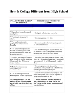 How is college different from high school-A chart to compare | PDF