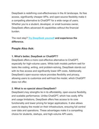 How DeepSeek Beats ChatGPT: Cost Comparison and Key Differences | PDF