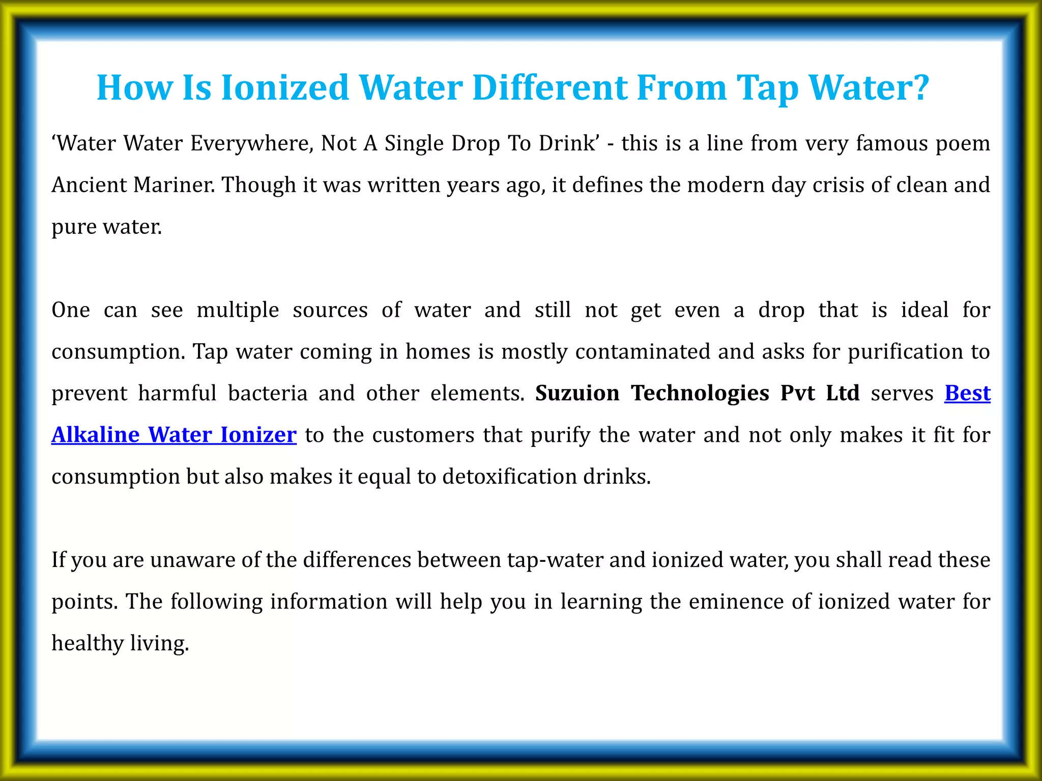 How is ionized water different from tap water | PPT