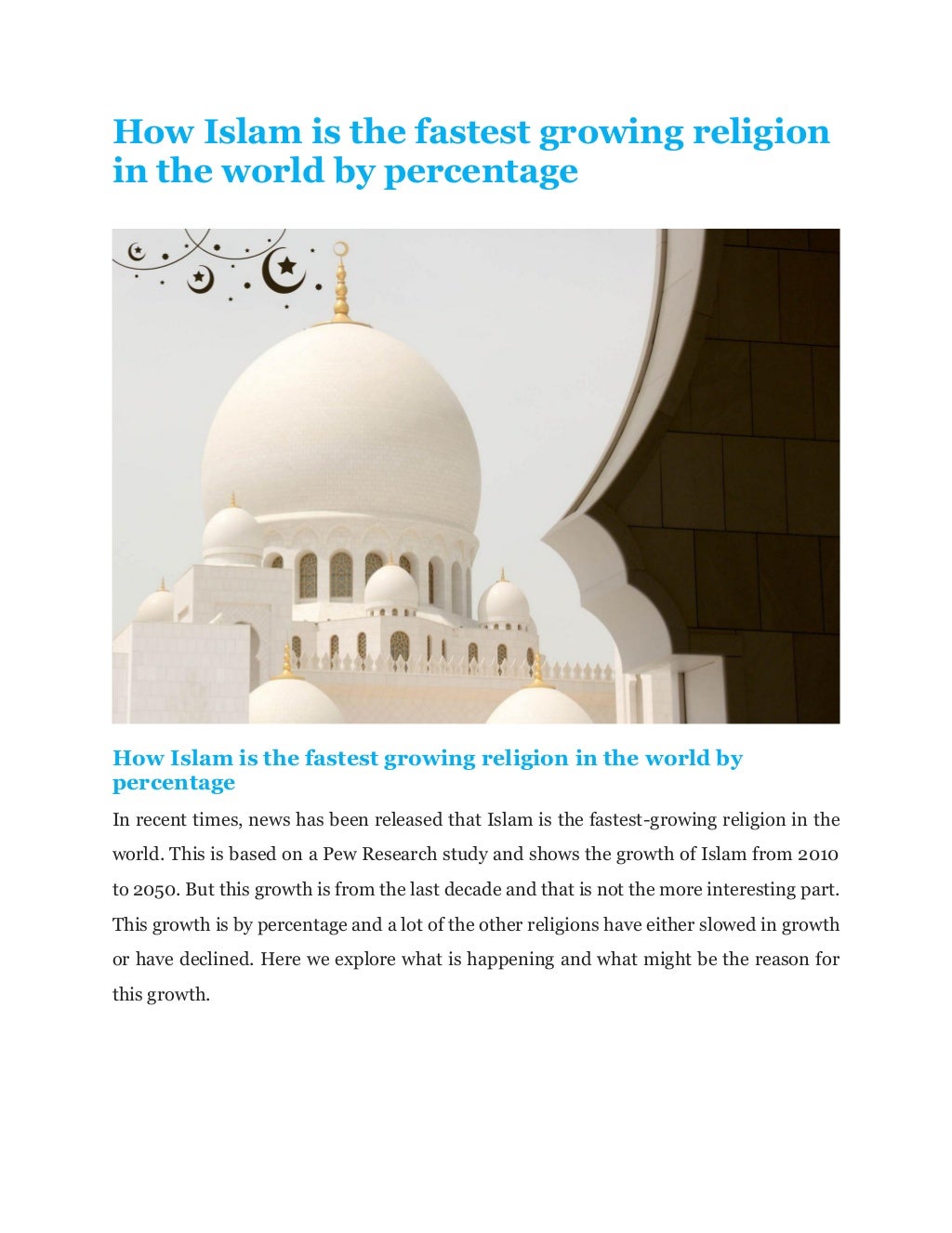 How Islam is the fastest growing religion in the world by percentage. | PDF