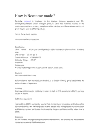 How is neotame made？ | PDF | Chemistry | Science