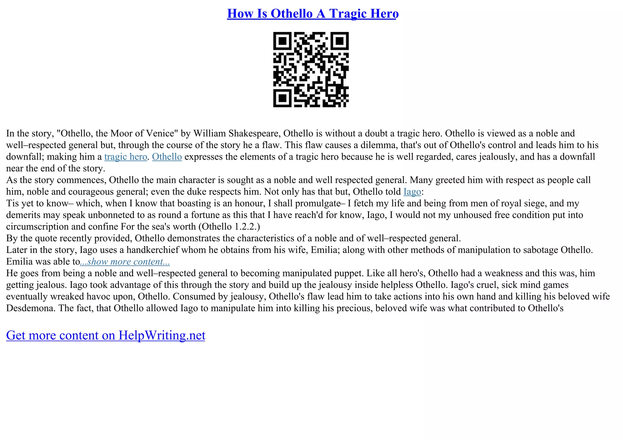 How Is Othello A Tragic Hero | PDF