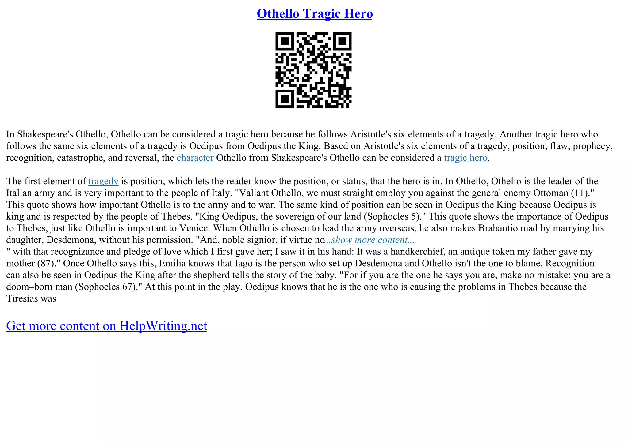 How Is Othello A Tragic Hero | PDF
