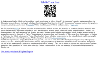 How Is Othello A Tragic Hero | PDF