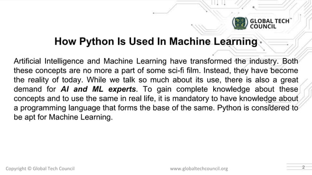 How Python Is Used In Machine Learning | PPT