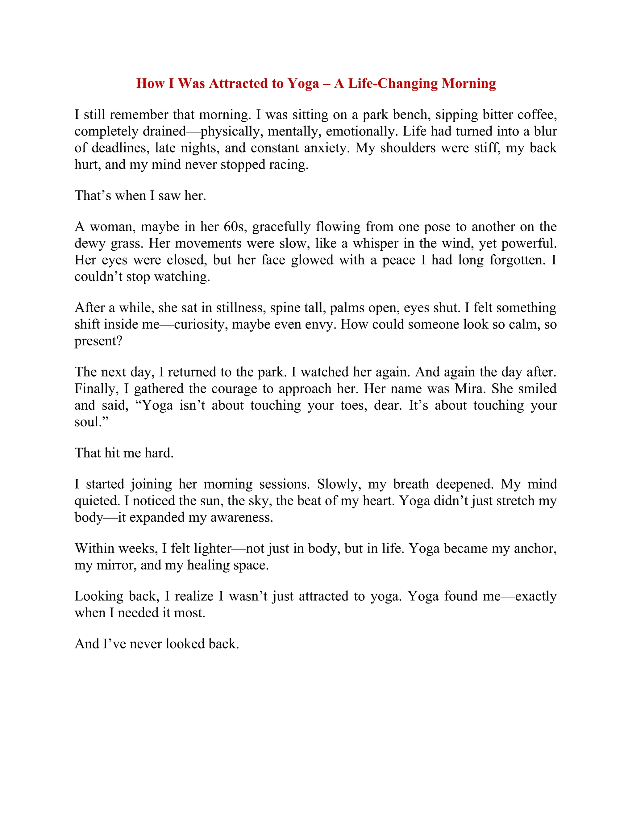 How I Was Attracted to Yoga - A Life Changing Morning | DOCX