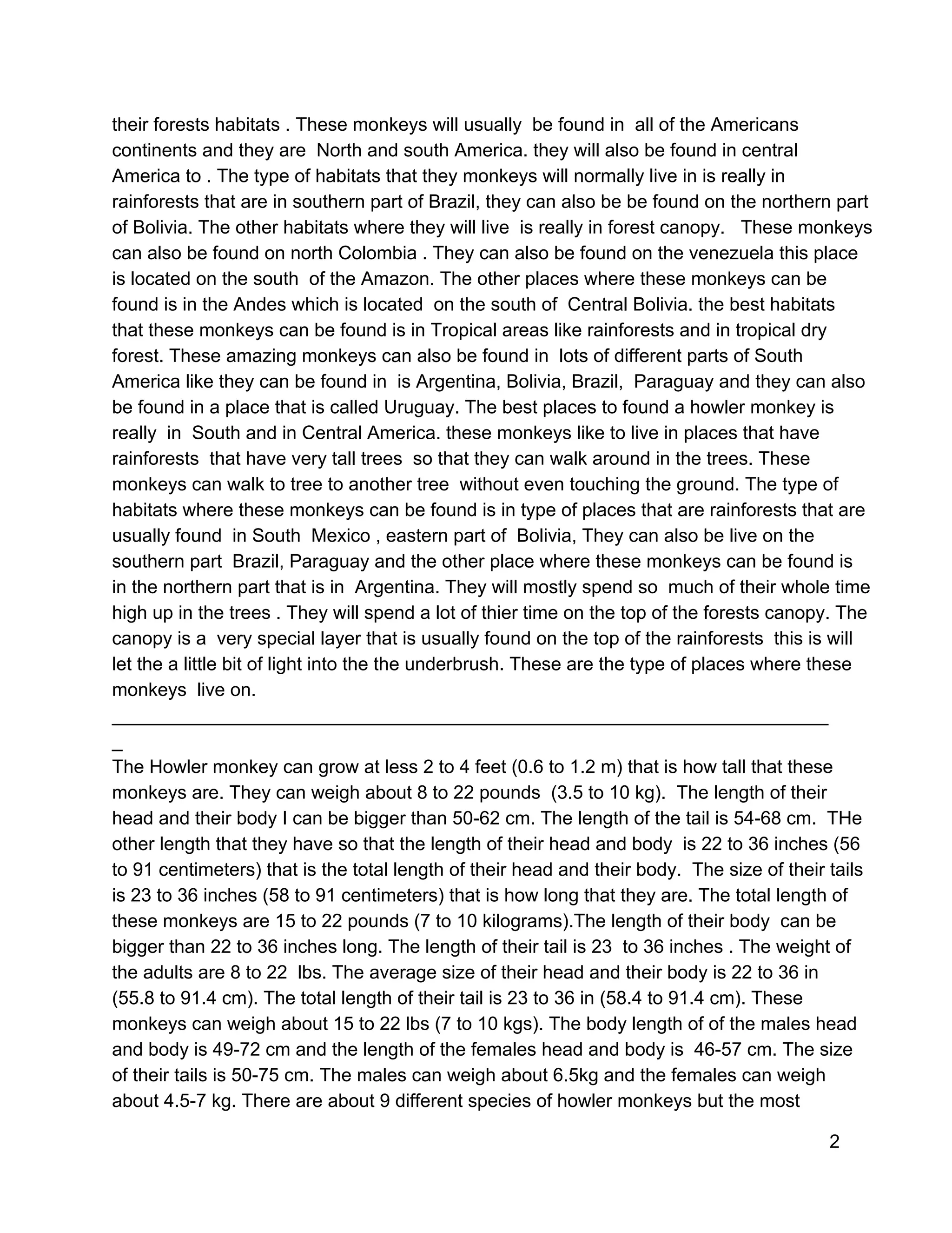 Howler monkey report | PDF | South America Travel | Travel Locations