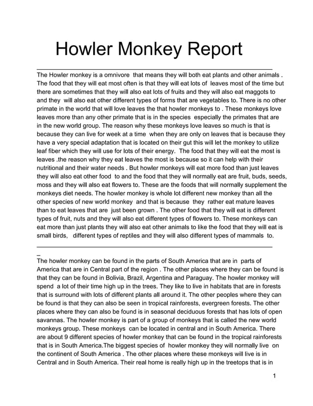 Howler monkey report | PDF | South America Travel | Travel Locations