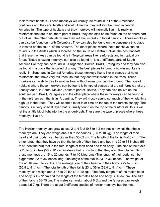 Howler monkey report | PDF | South America Travel | Travel Locations