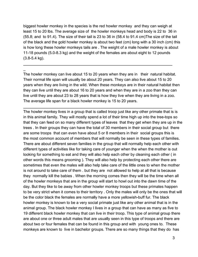 Howler monkey report | PDF | South America Travel | Travel Locations