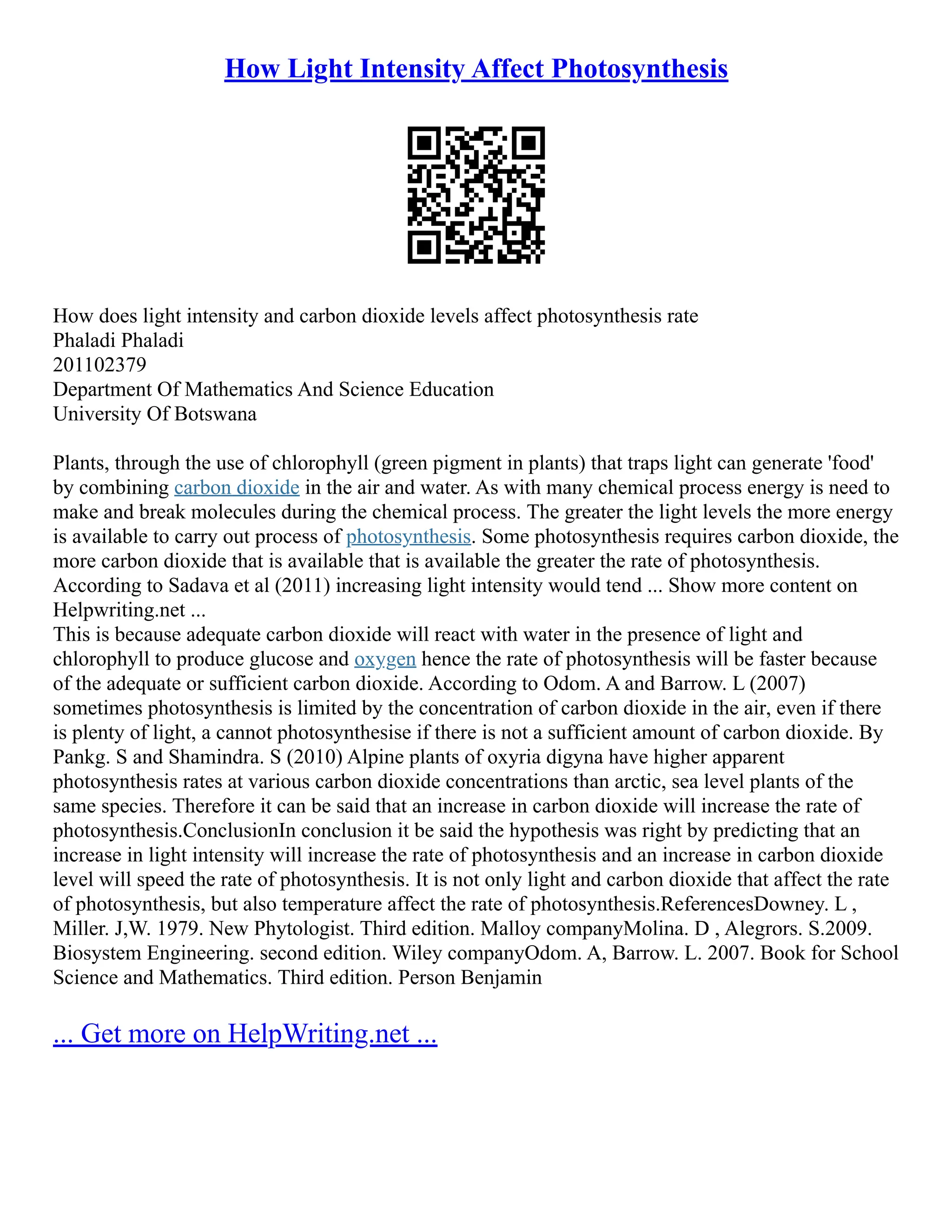 How Light Intensity Affect Photosynthesis | PDF | Biological Sciences ...
