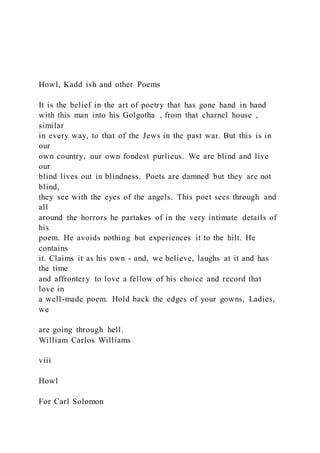 Howl, Kadd ish and other Poems It is the belief in the art | PDF