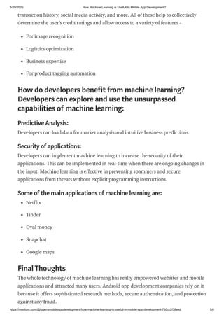 How machine learning is usefull in mobile app development | PDF