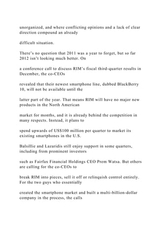 How management has failed at RIM Falling market share. P.docx