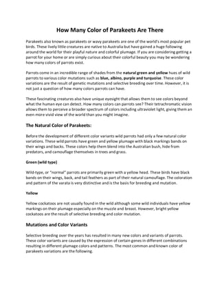 How many color of Parakeets are There: Natural Colors | PDF