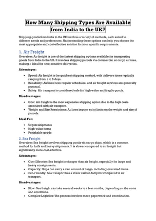 How Many Shipping Types Are Available from India to the UK? | PDF