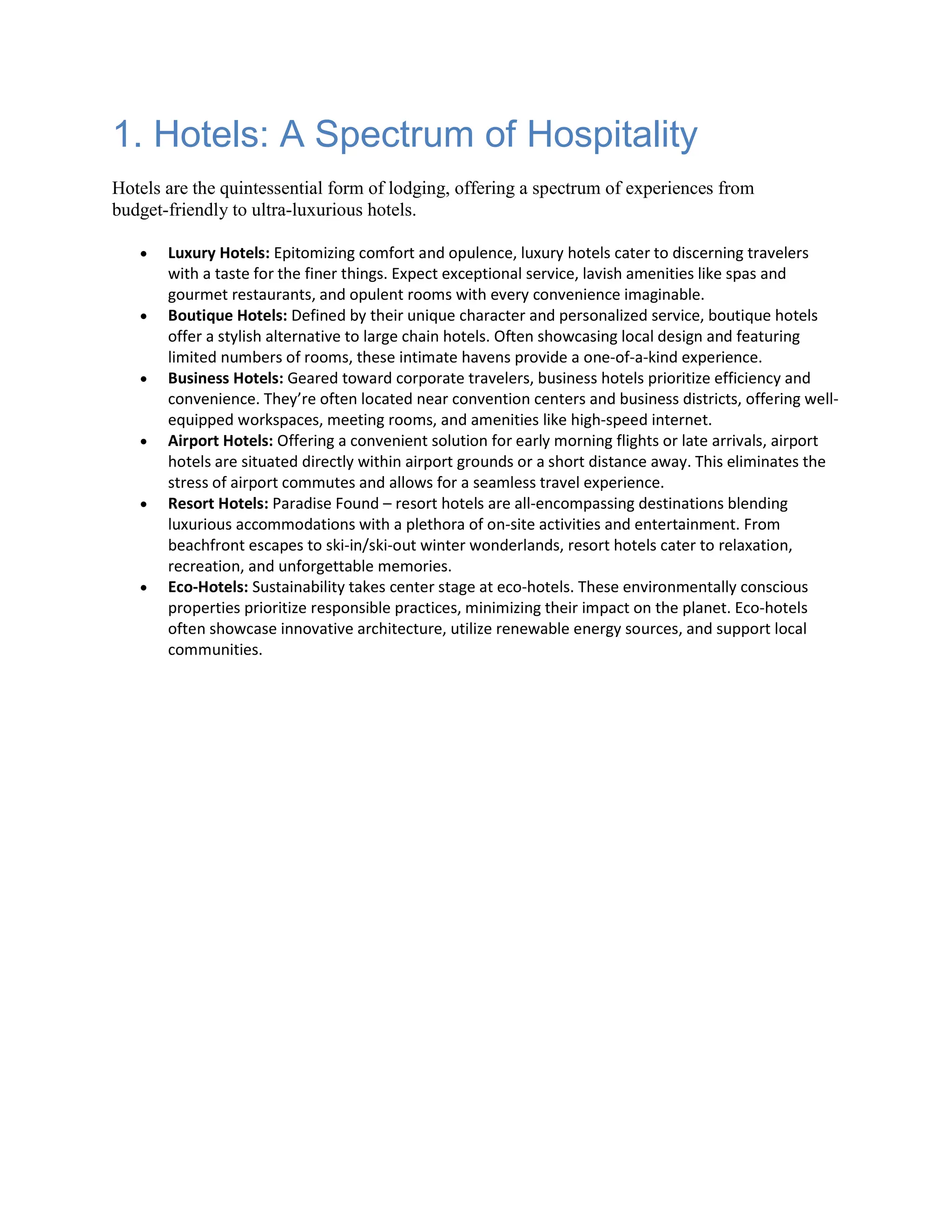 How Many Types of Accommodations Are There in the World. | PDF