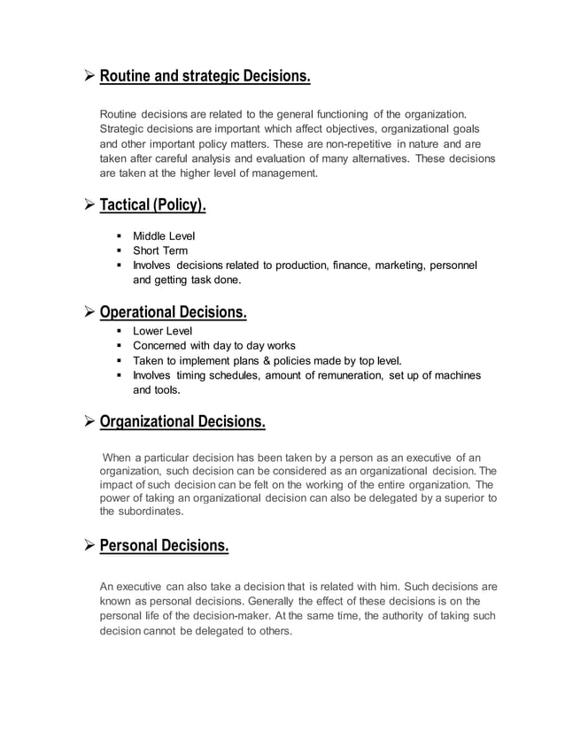 How many types of decision in organization | DOCX
