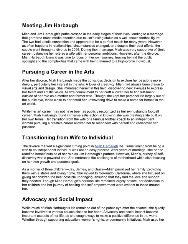 How Miah Harbaugh Rebuilt Her Life After the Divorce | DOCX