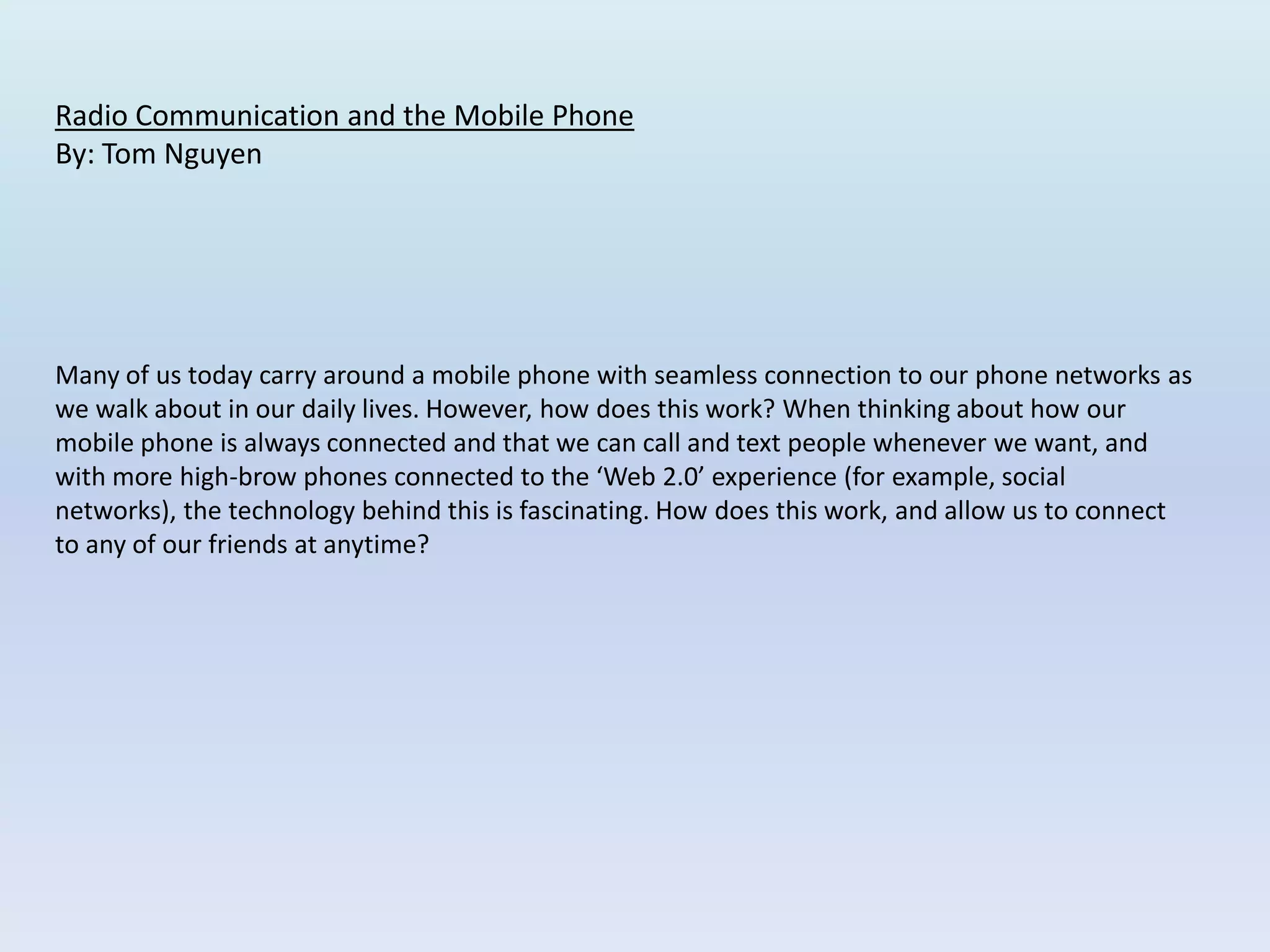 Radio Communication and the Mobile Phone | PPTX