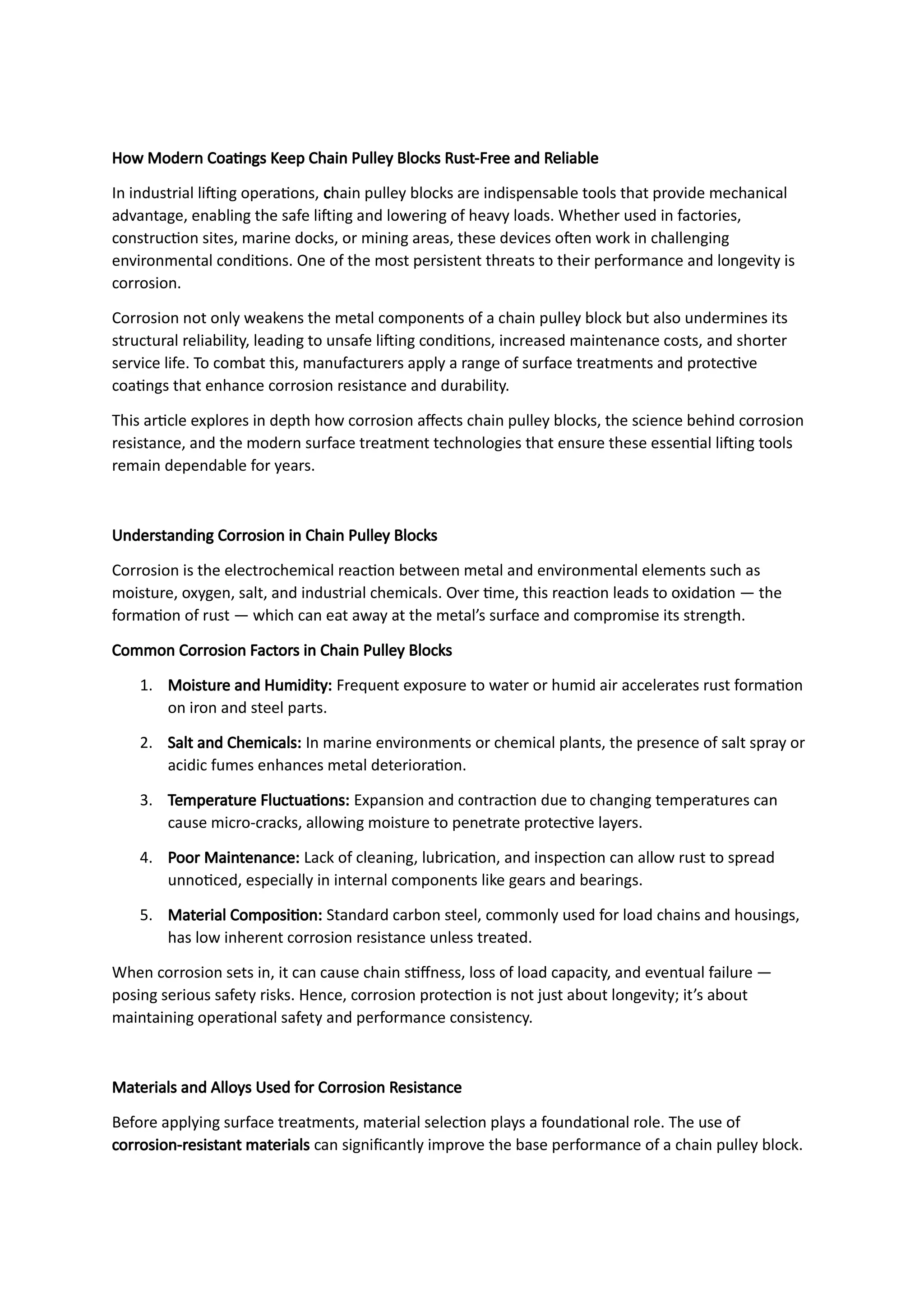 How Modern Coatings Keep Chain Pulley Blocks Rust | DOCX