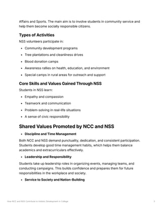 How NCC and NSS Contribute to Holistic Development in College | PDF