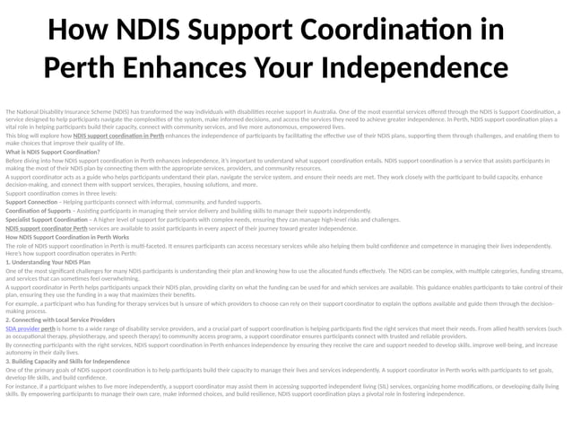 How NDIS Support Coordination in Perth Enhances Your Independence.pptx