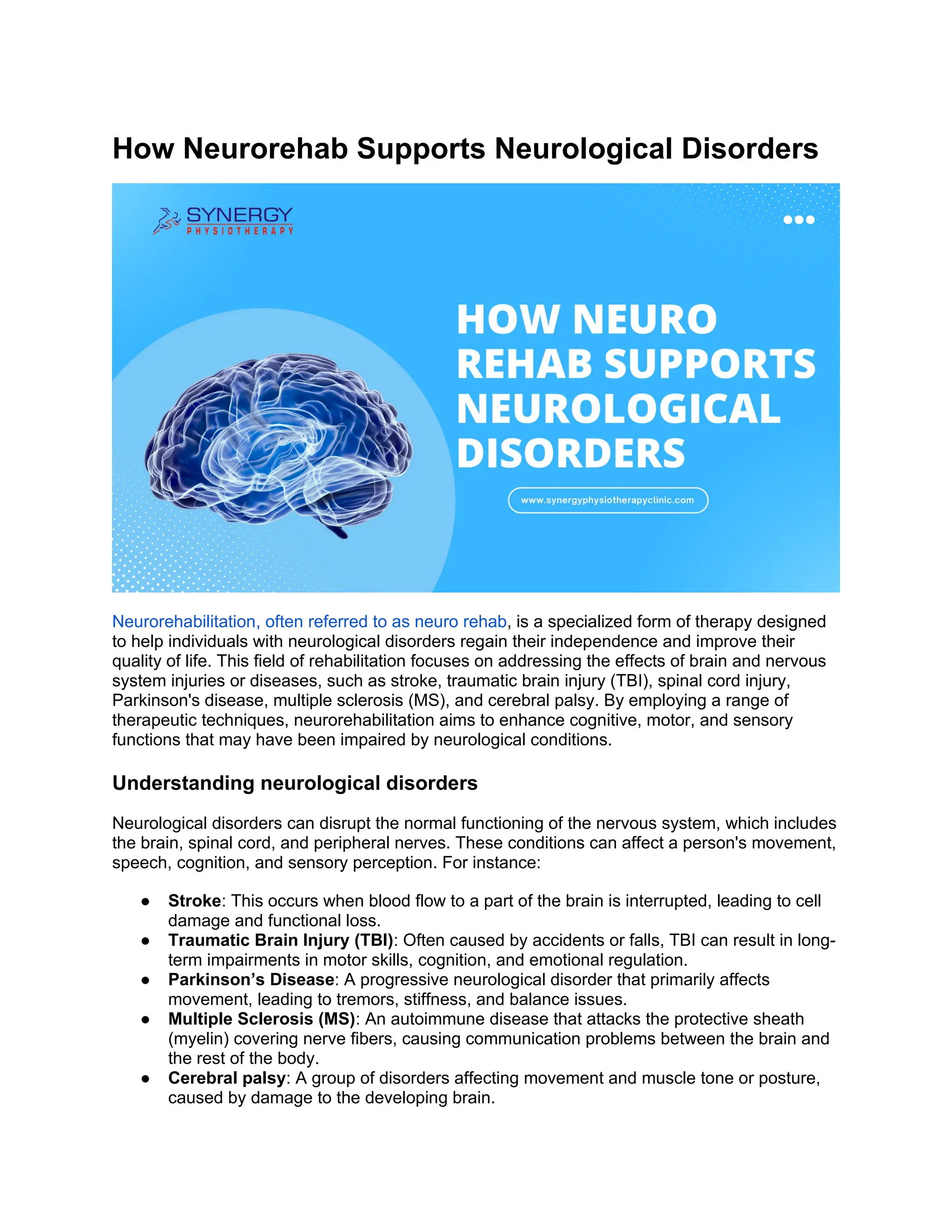 How Neuro Rehab Supports Neurological Disorders.docx