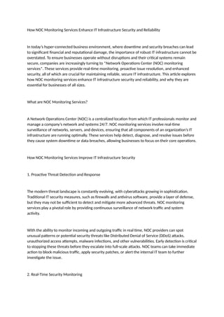 How NOC Monitoring Services Enhance IT Infrastructure Security and ...