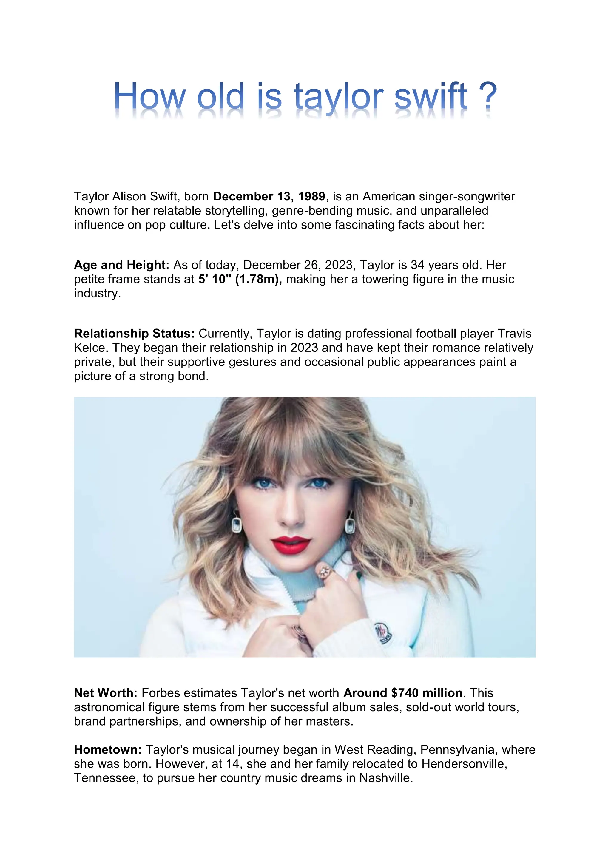 How old is taylor swift Taylor Alison Swift, born | DOCX