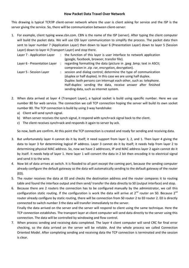 How packet data travel over network | DOCX | Computer Networking | Computing