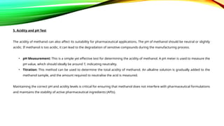 Pharma-Grade Methanol: Purity Tests for Safety Assurance | PPTX