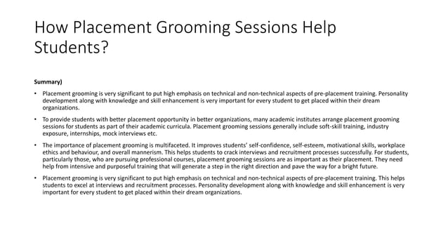 How placement grooming sessions help students | PPTX