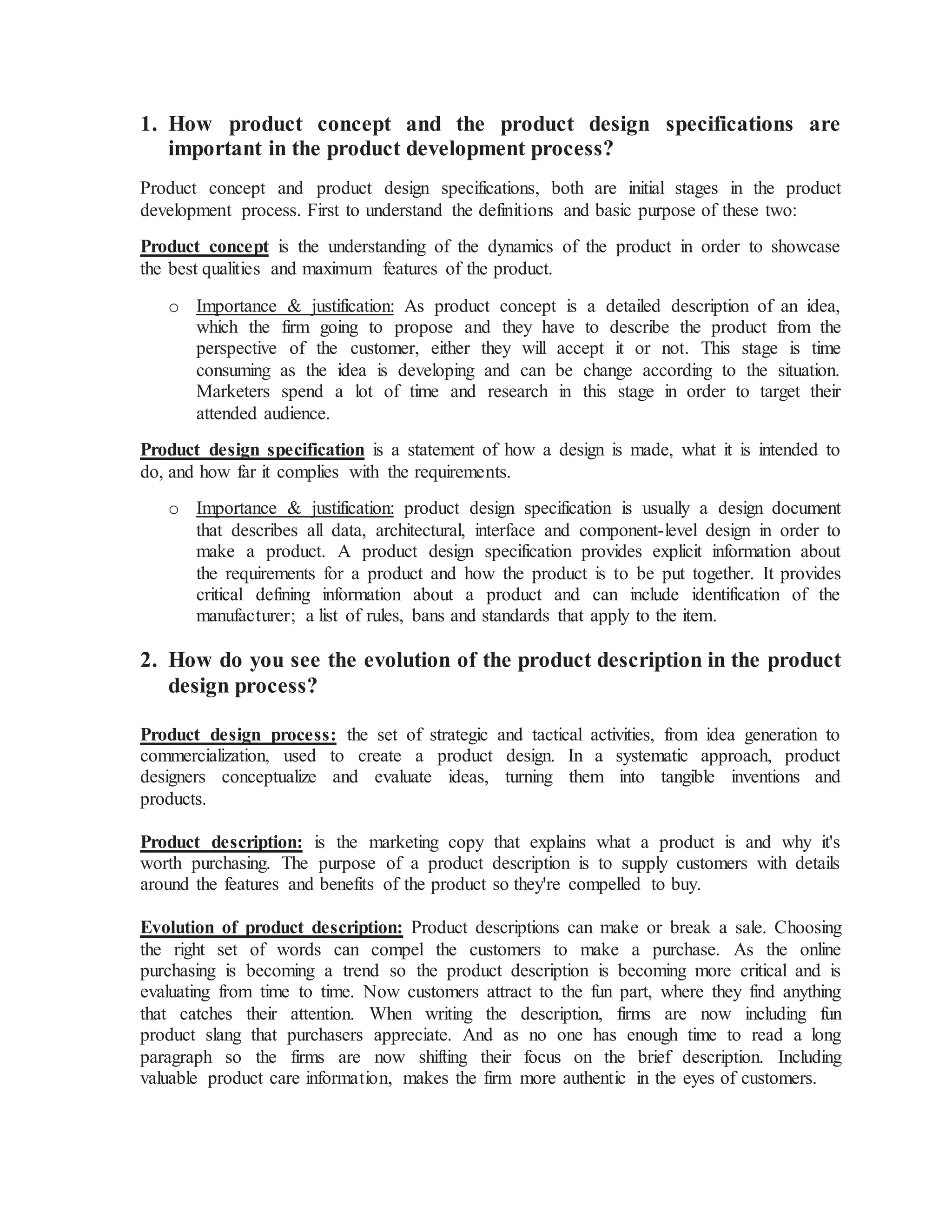 How product concept and the product design specifications are important ...